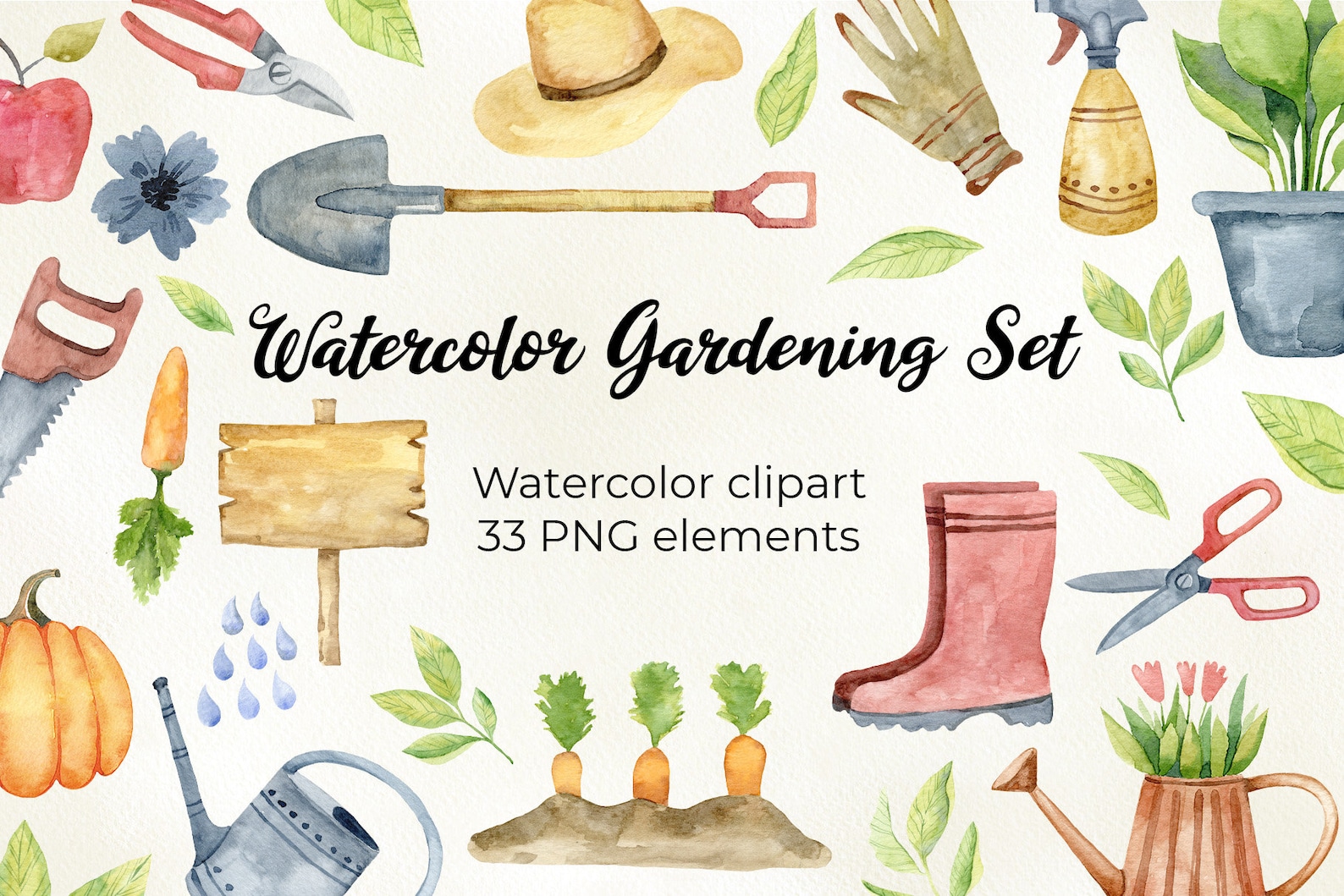 Watercolor Garden Clipart PNG. Watercolor Gardening Download - Etsy