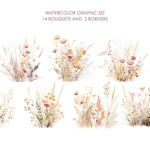 Boho Wild Flowers Clipart. Watercolor Wild Flowers. Wildflower Meadow ...