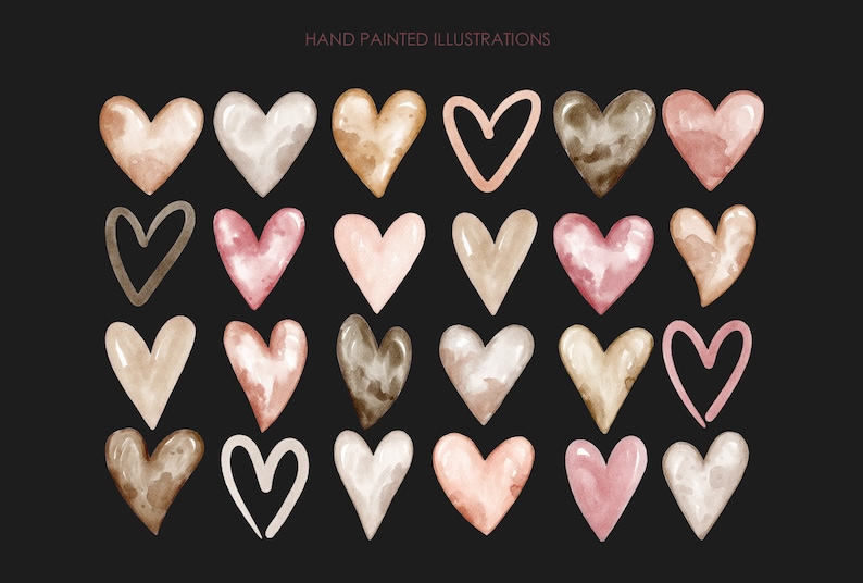 Watercolor Hearts Clipart. Valentine's Day Clipart. Boho - Etsy