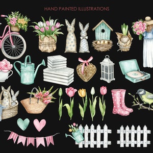 Watercolor Spring Clipart. Garden Clipart. Bicycle With Flowers Clipart ...