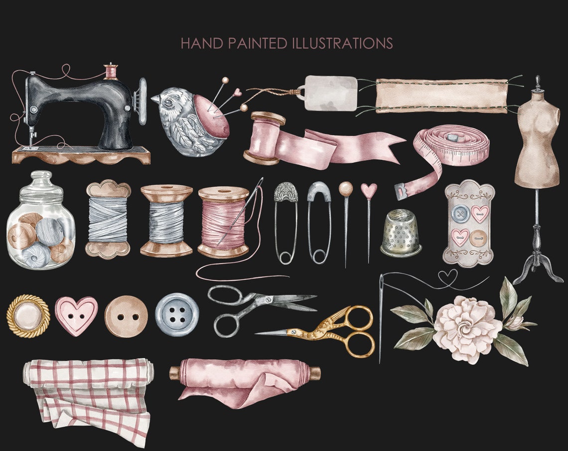 Watercolor Vintage Sewing Clipart. Seamstress Clipart. Sewing - Etsy