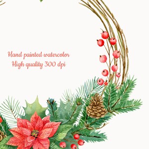 Watercolor Christmas Floral Wreath and Frame Clipart. Winter Holiday ...