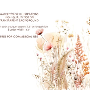 Boho Wild Flowers Clipart. Watercolor Wild Flowers. Wildflower Meadow ...