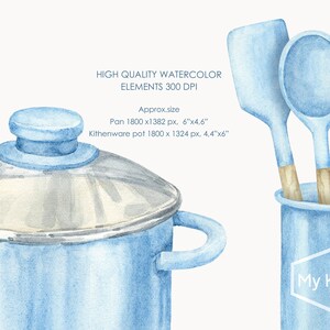 Watercolor Kitchen Utensils Clipart. Pots and Pans, Kitchen Spatulas ...