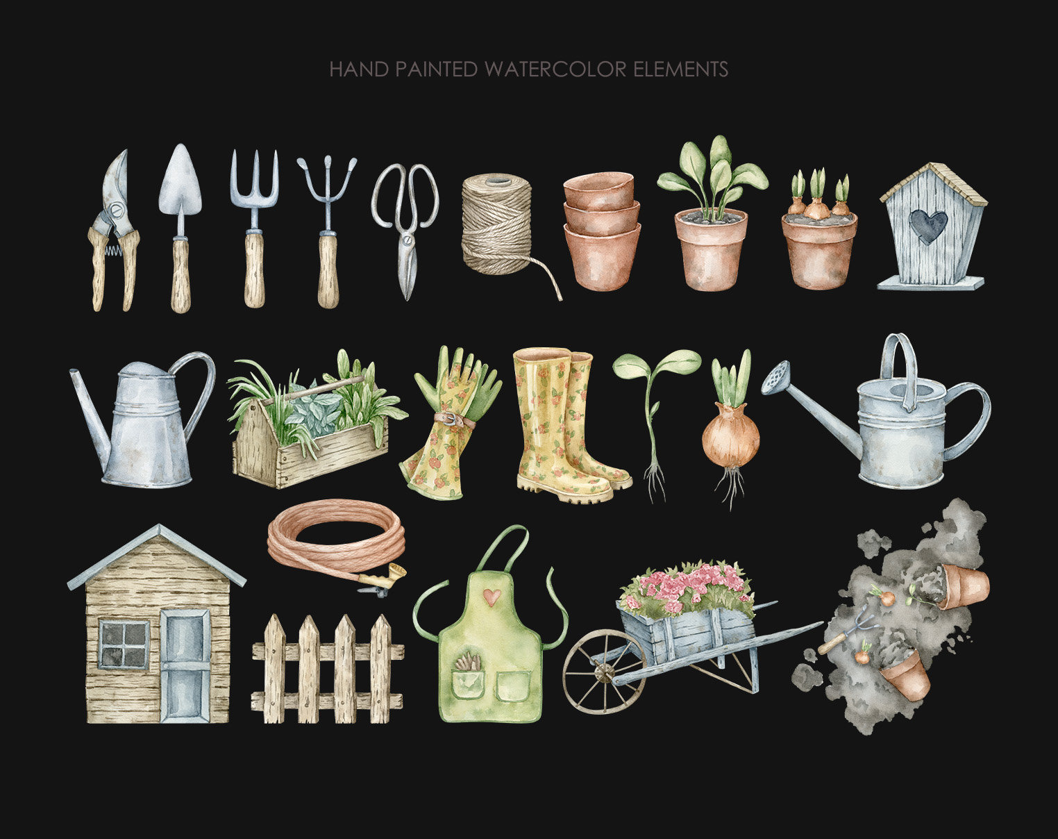 Watercolor Gardening Clipart. Garden Tools and Plants Clipart. - Etsy ...