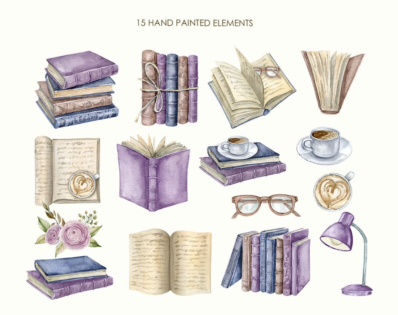 Watercolor Vintage Books Clipart. Reading Clipart. Stack of Books ...