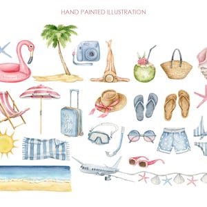 Watercolor Summer Beach Clipart. Summer Vacation PNG. Travel Clipart ...