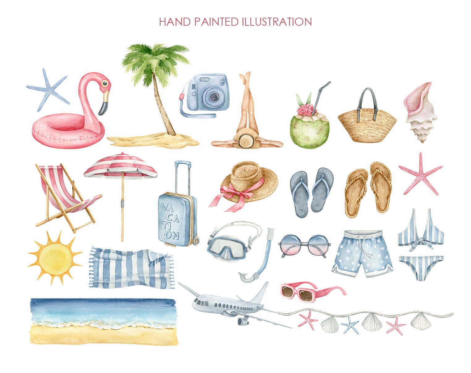 Watercolor Summer Beach Clipart. Summer Vacation PNG. Travel - Etsy Canada
