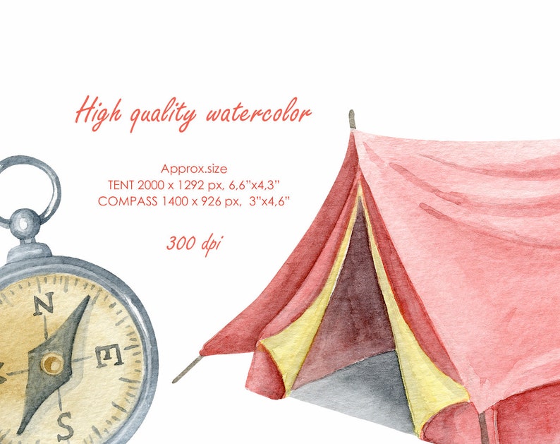 Watercolor Camping Clip Art. Hiking in the Forest With a Tent ...