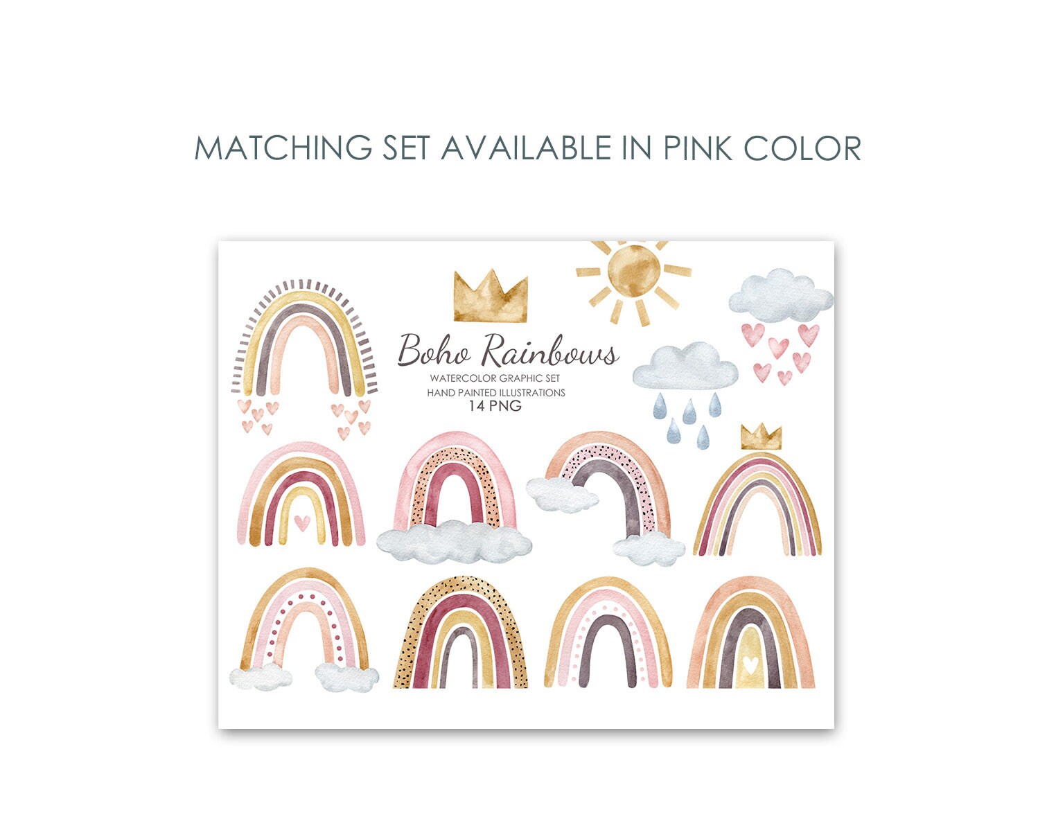 Watercolor Boho Rainbow Clipart. Muted Blue Rainbow Hand Drawn - Etsy