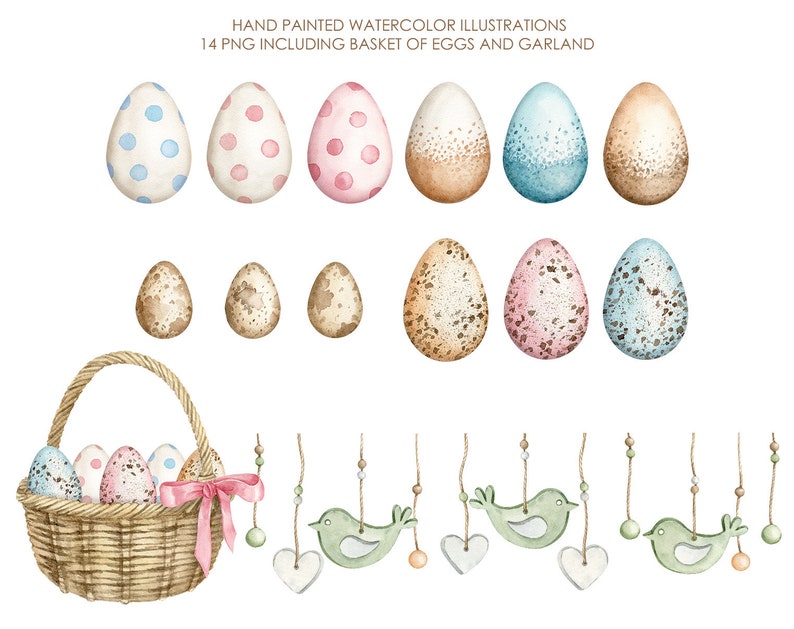 Watercolor Easter Eggs Clipart. Holiday Eggs in a Basket and Spring ...
