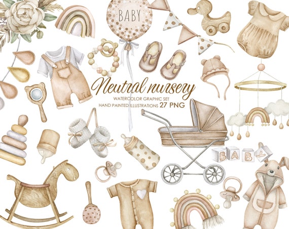 Watercolor Boho Nursery Clipart. Neutral Nursery Clipart. Baby - Etsy
