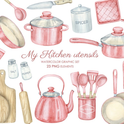 WATERCOLOR CLIPART Cooking Supplies Kitchen Food - Etsy
