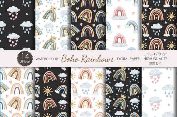 Boho Rainbows Digital Paper. Watercolor Rainbow Seamless - Etsy