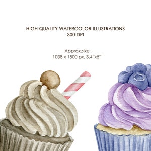 Watercolor Sweet Cupcakes Clipart. Birthday Cupcakes Set. Sweets Food ...