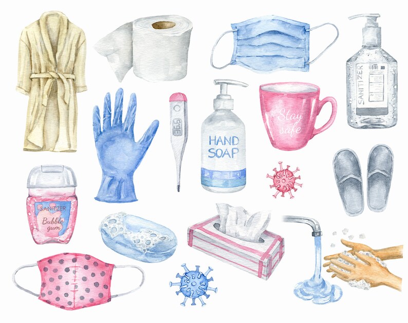 Watercolor Quarantine Clipart Set-self-isolation Clip Art | Etsy
