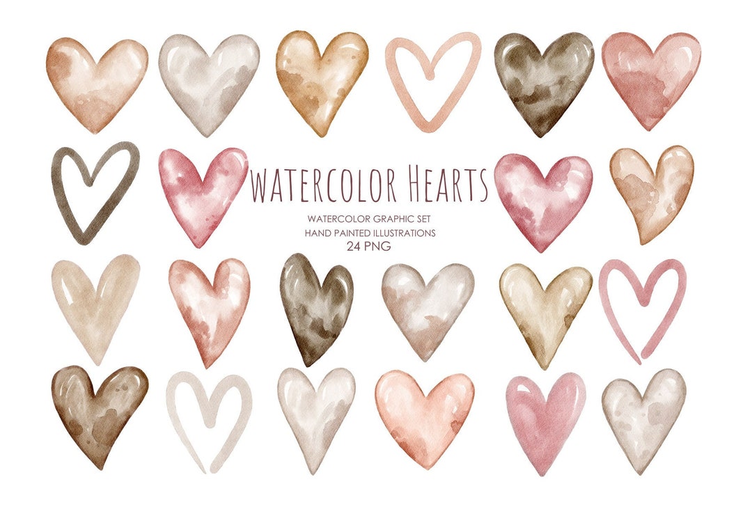 Watercolor Hearts Clipart. Valentine's Day Clipart. Boho Hearts. - Etsy