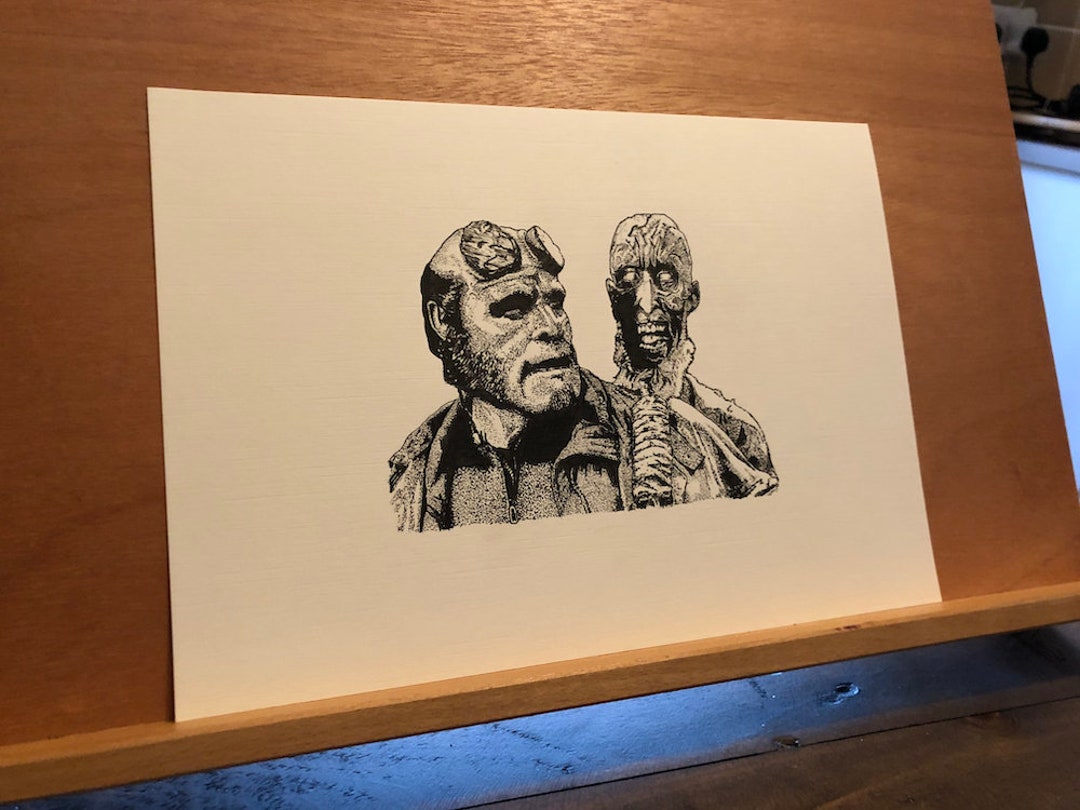 Original Artwork of Hellboy & Ivan Portrait One of a Kind Ink on A4 ...