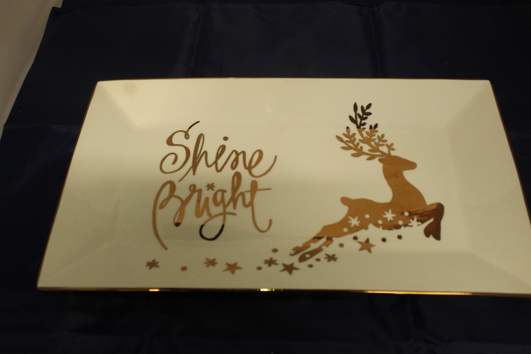 White Rectangle Tray With Gold Rim - Etsy