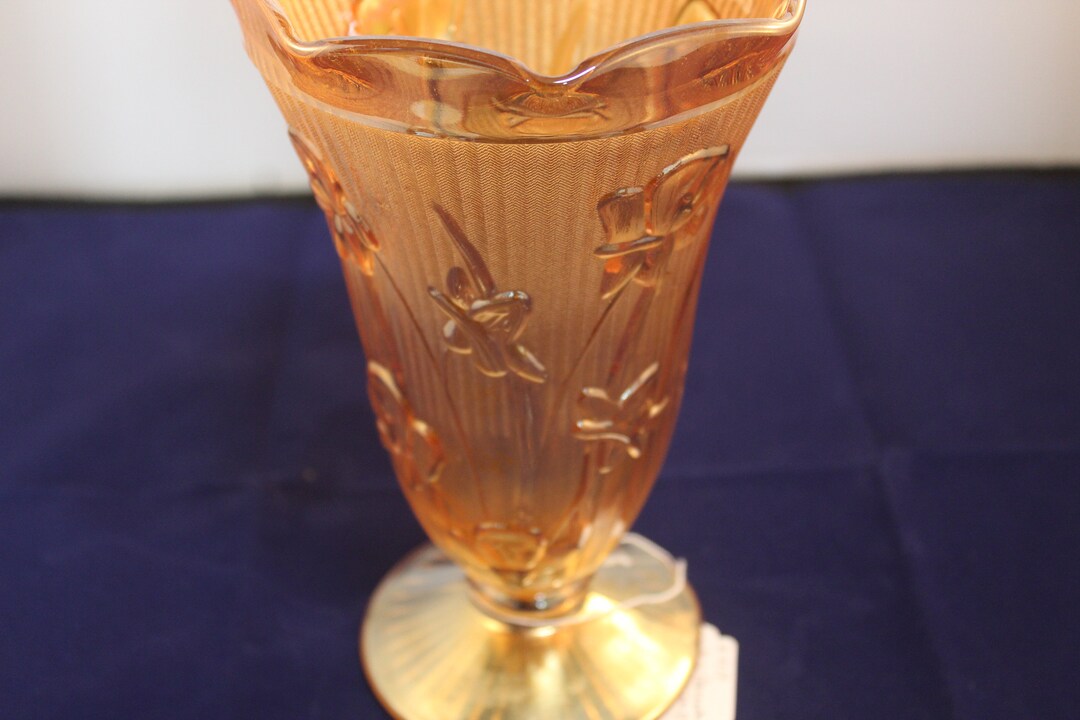 Amber Carnival Glass Vase Iris Design Herringbone Iris Pattern - Etsy