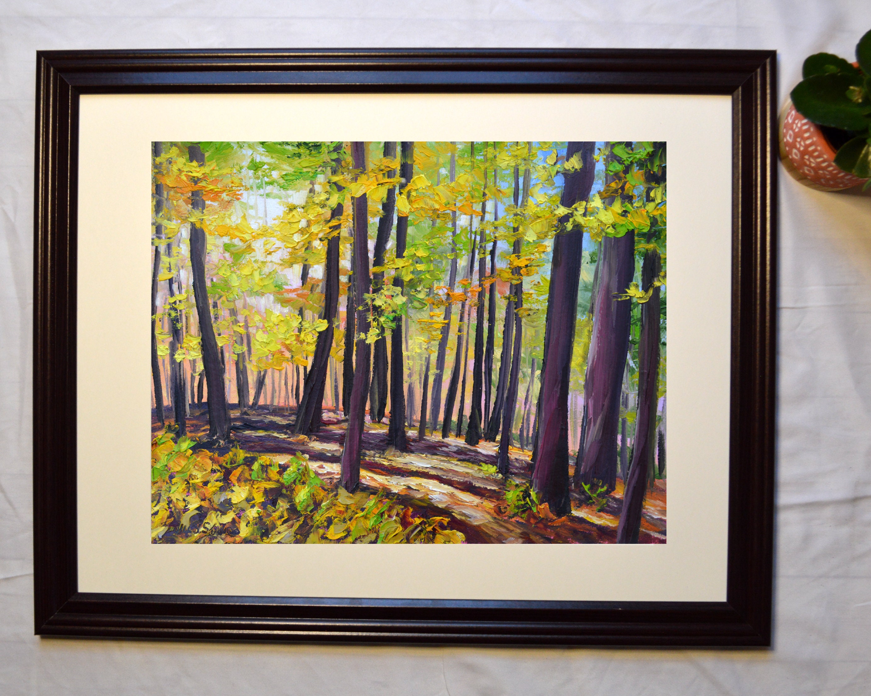 Fall Painting on Paper, Original Autumn Landscape, Woods Scene ...