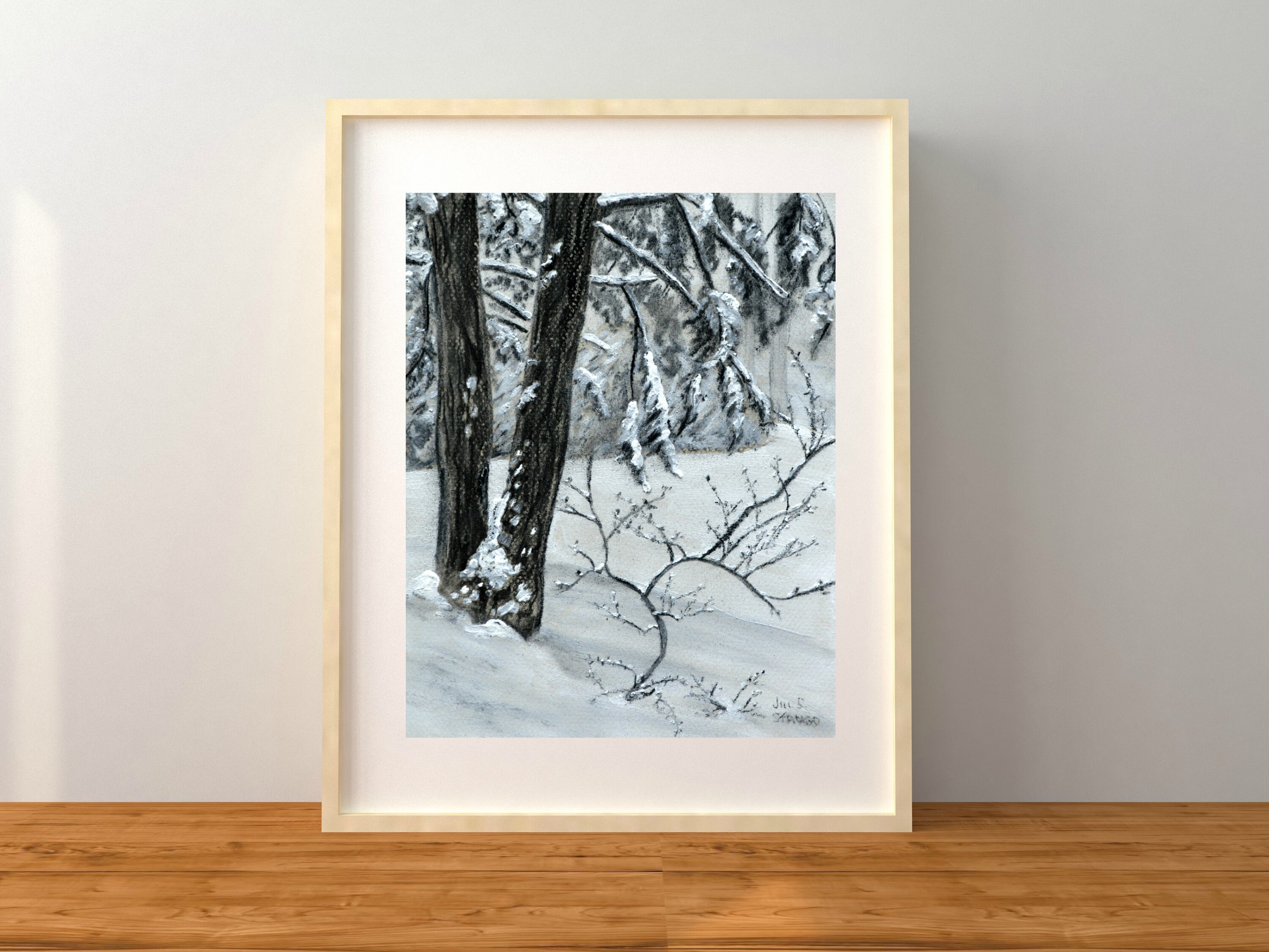 Set of 3 Original Drawings, Winter Scene Painting, Winter Landscape Art ...