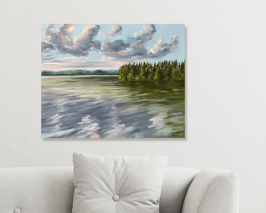 Lake Scene Painting, Original Landscape Painting, Lake Landscape, Deep ...