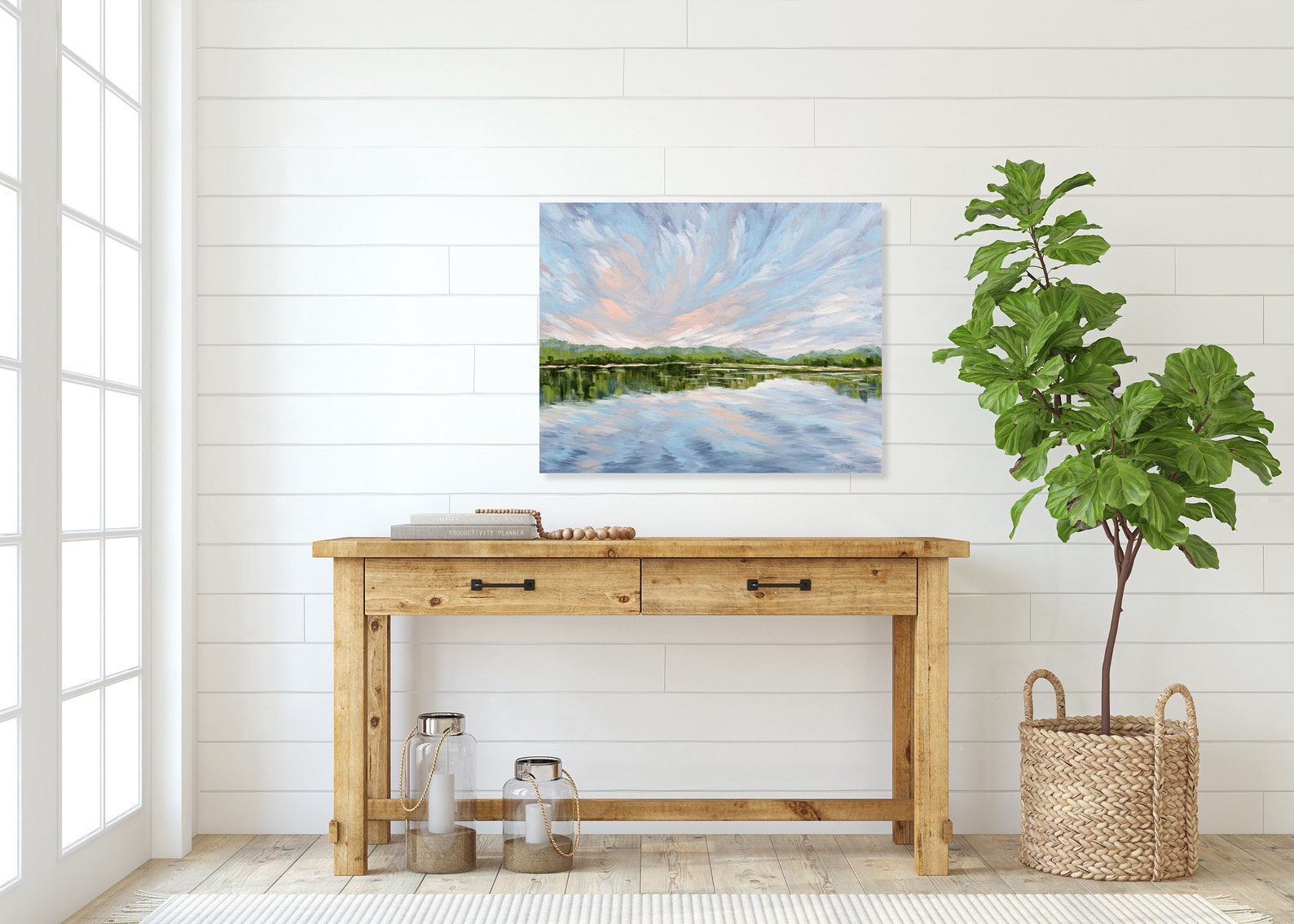 Large Original Lake Painting, Lake Landscape on Canvas, Peaceful, Calm ...