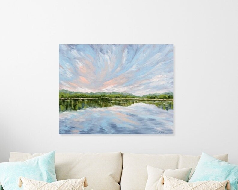 Large Original Lake Painting, Lake Landscape on Canvas, Peaceful, Calm ...