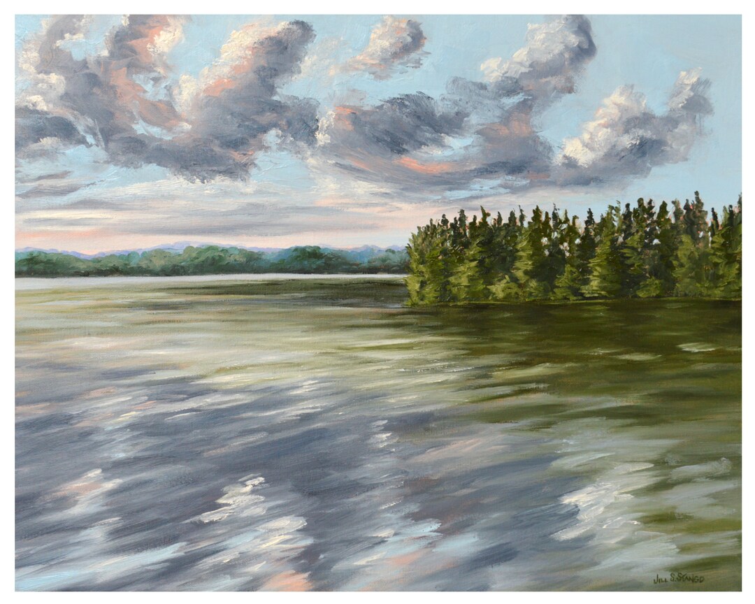 Lake Scene Painting, Original Landscape Painting, Lake Landscape, Deep ...