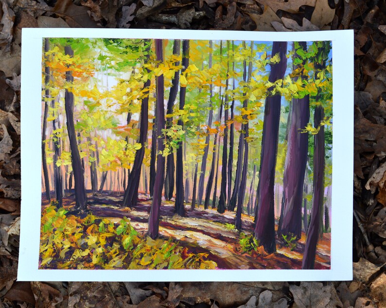Fall Painting on Paper, Original Autumn Landscape, Woods Scene ...