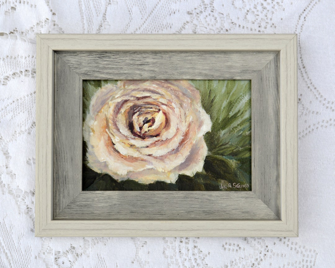 Small Flower Painting in Frame, Original White Rose Art, Gift, Flower ...