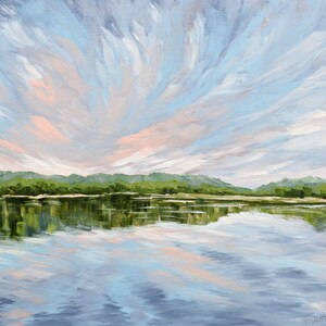 Large Original Lake Painting, Lake Landscape on Canvas, Peaceful, Calm ...