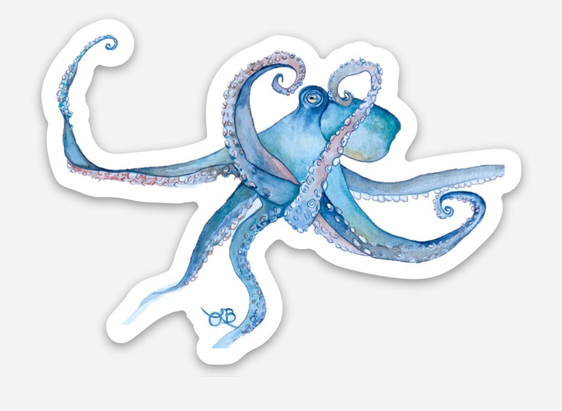 Octopus Vinyl Sticker, Ocean Animal, Watercolor Art Decal - Etsy