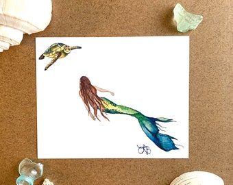 Mermaid Art Print Abstract Watercolor Painting Wall Decor - Etsy