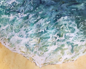 Painting Blue Ocean Wave Watercolor - Etsy
