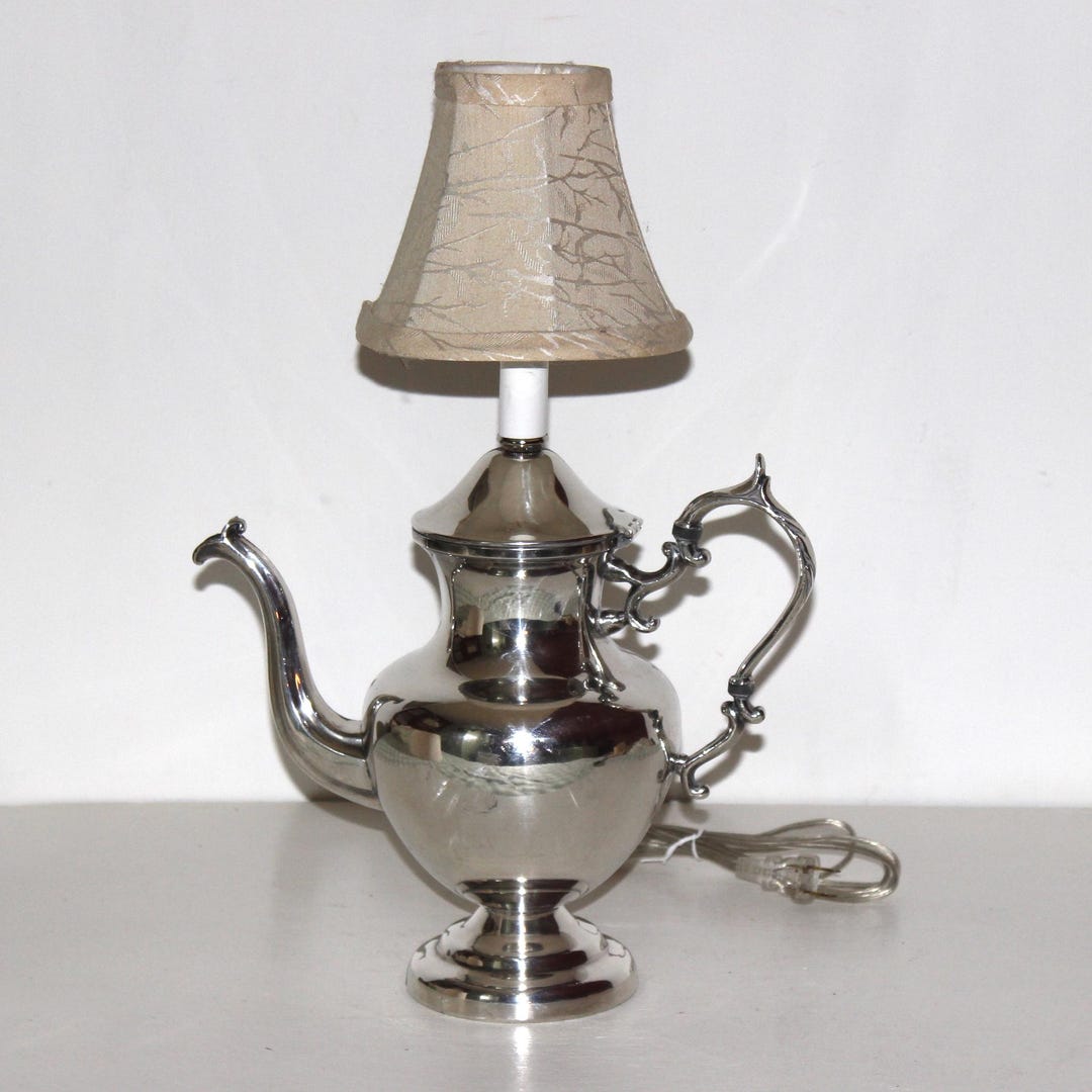 Vintage Silver Teapot Lamp With Shade - Etsy