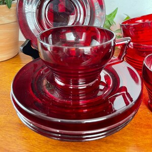 Set of 4 Ruby Red Glass Tea Cups With Saucers Glass Tea Cups - Etsy