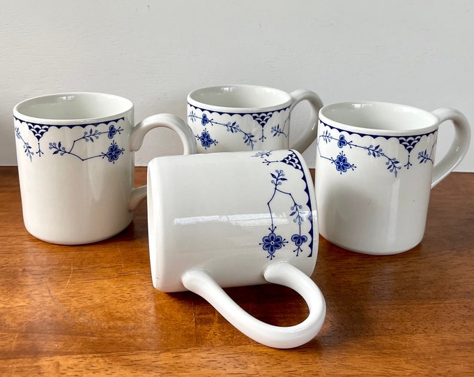 Set of 4 Johnson Brothers Denmark Blue Cups/mugs 3 1/2” Vintage Blue ...