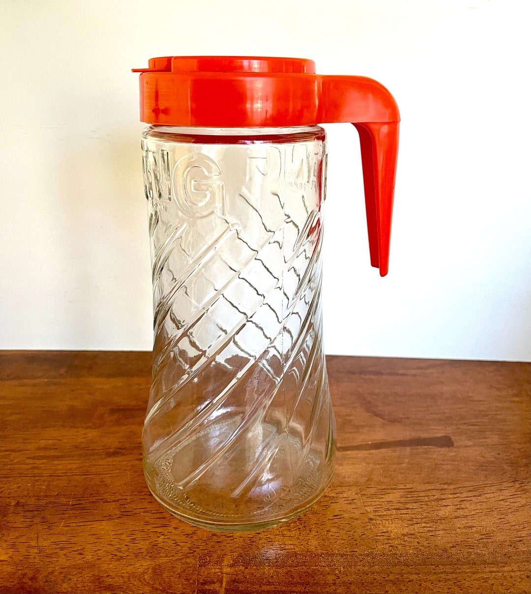 Vintage TANG Glass Pitcher With Orange Plastic Screw Lid With Handle - Etsy