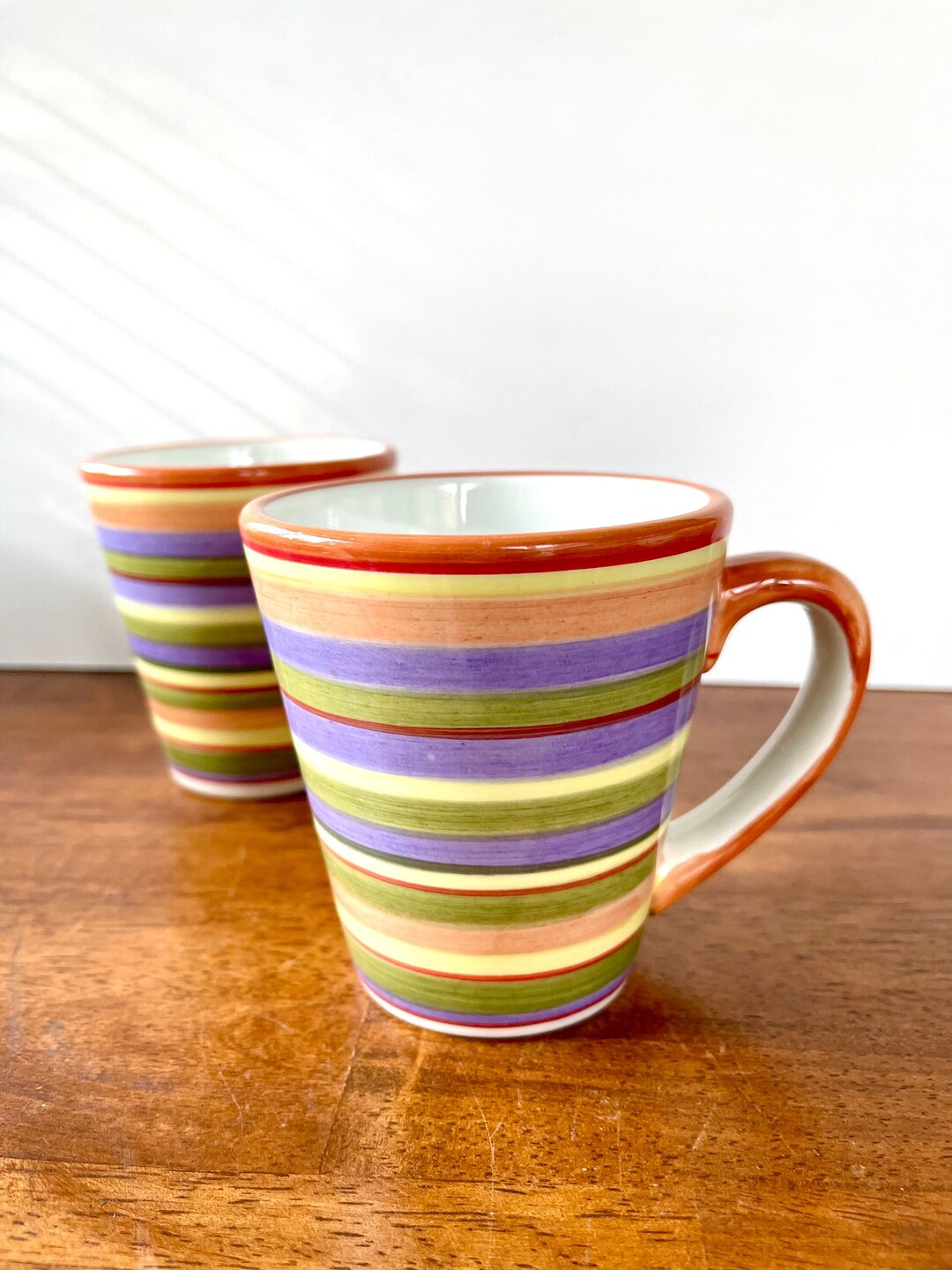 Set of 2 Dansk Orange Splash Handpainted Mugs Striped Tropical Purple ...