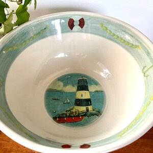 Oxney Hand Painted Green Pottery Lighthouse Large Bowl Nautical ...