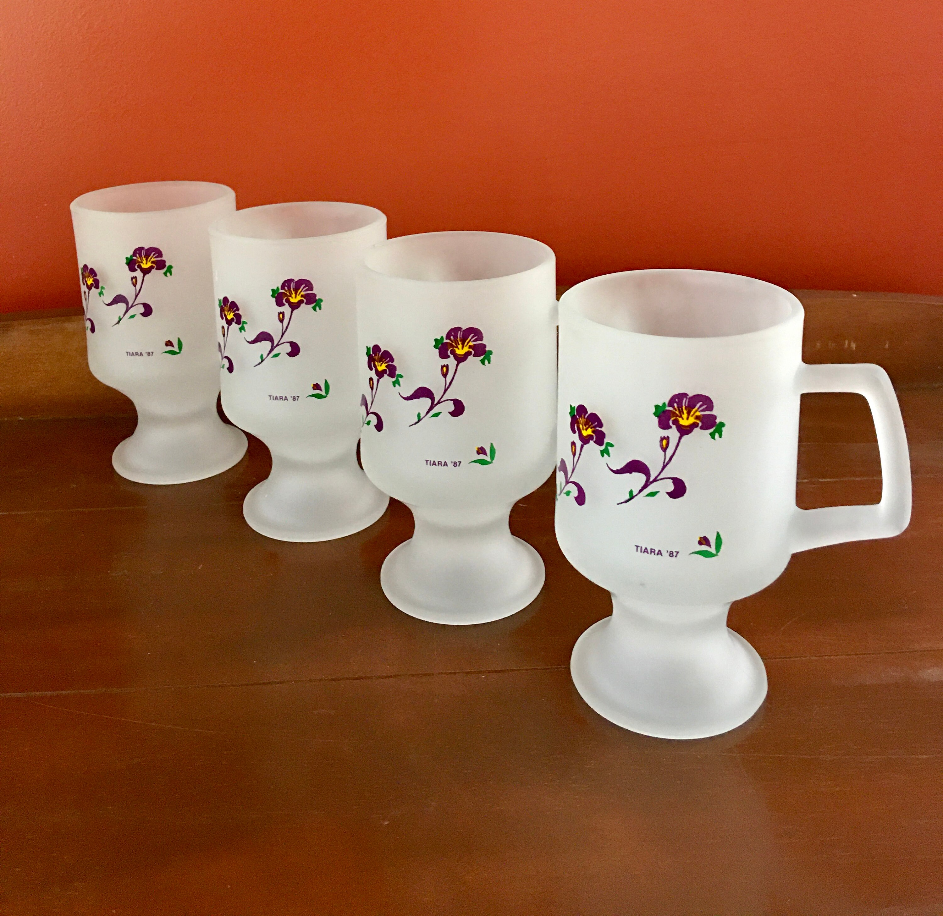 Tiara White Frosted Pedestal Glasses-Frosted Drinking Glasses | Etsy