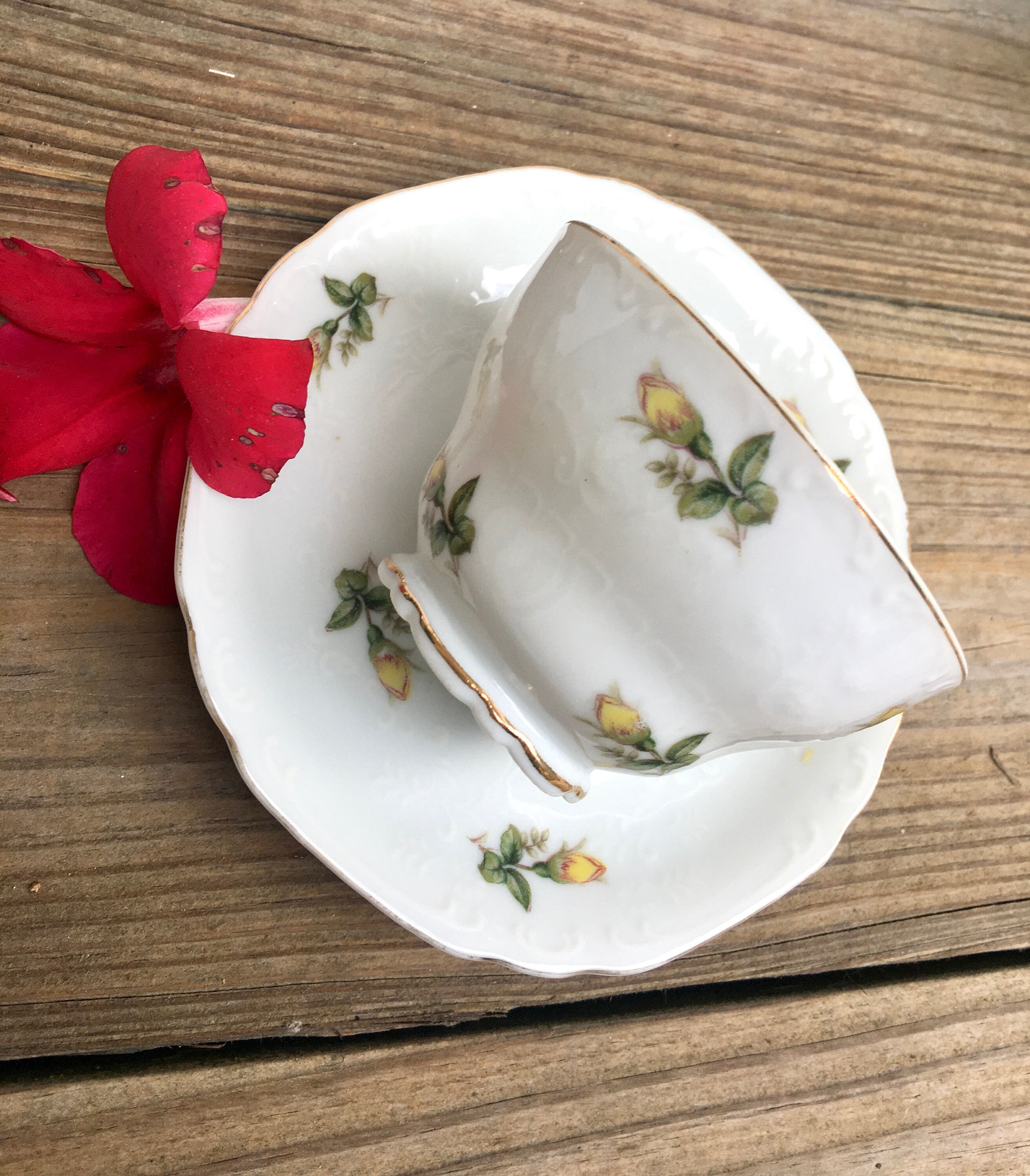 Set of Four 1960s Grantcrest Tea Cups With Saucer Yellow Rose - Etsy