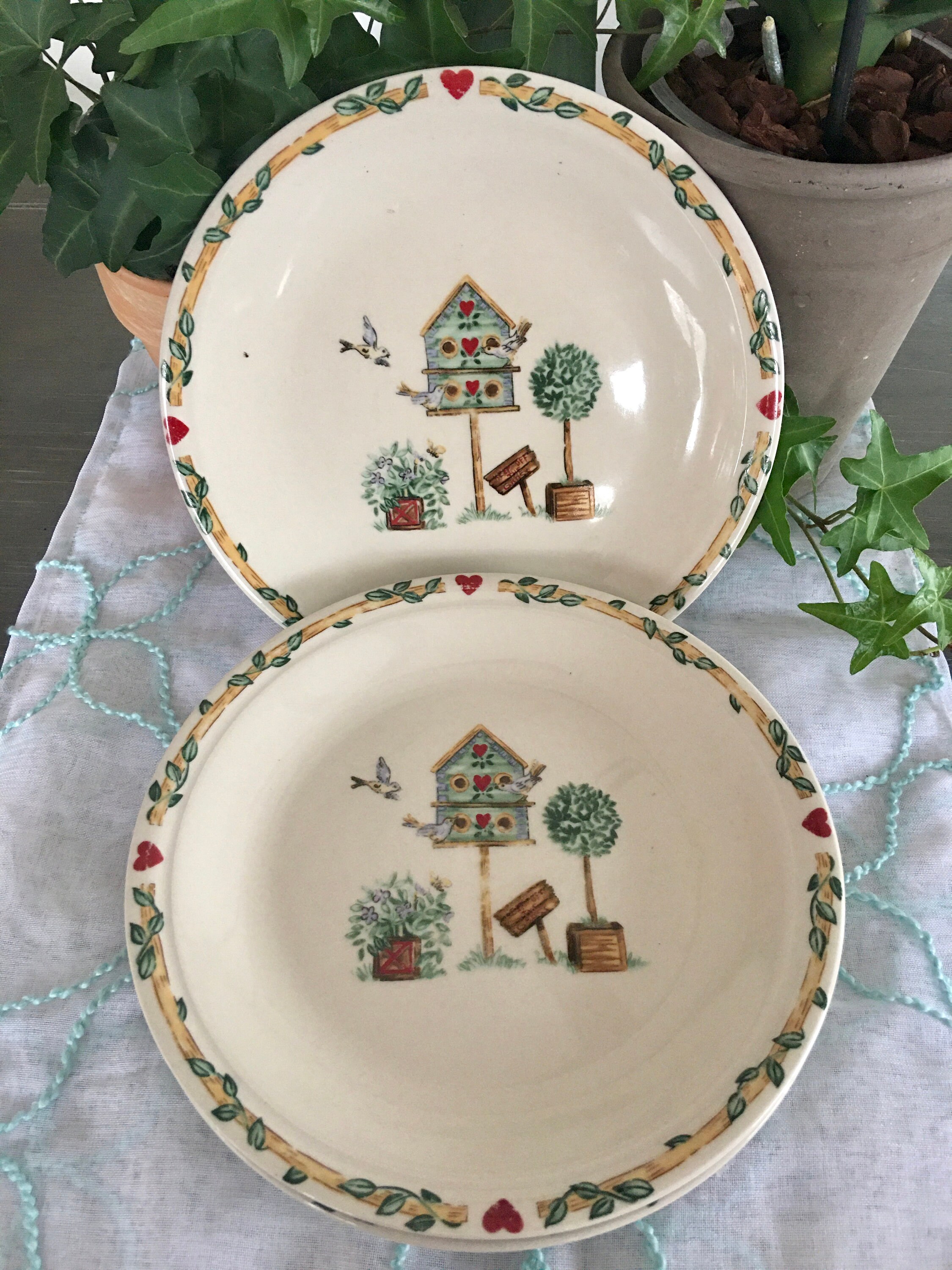 4 Thompson Pottery Birdhouse Salad Plates Vintage Plates | Etsy
