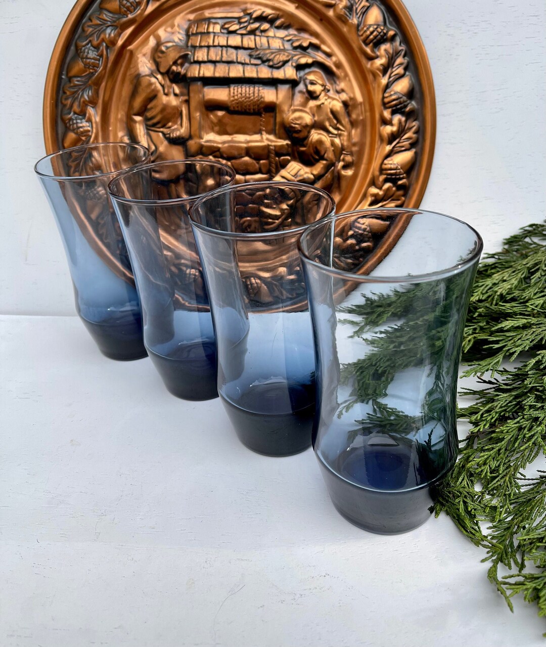 Set of 4 Dusky Blue Libbey Glasses - Vintage Libbey Blue Water Tumblers ...