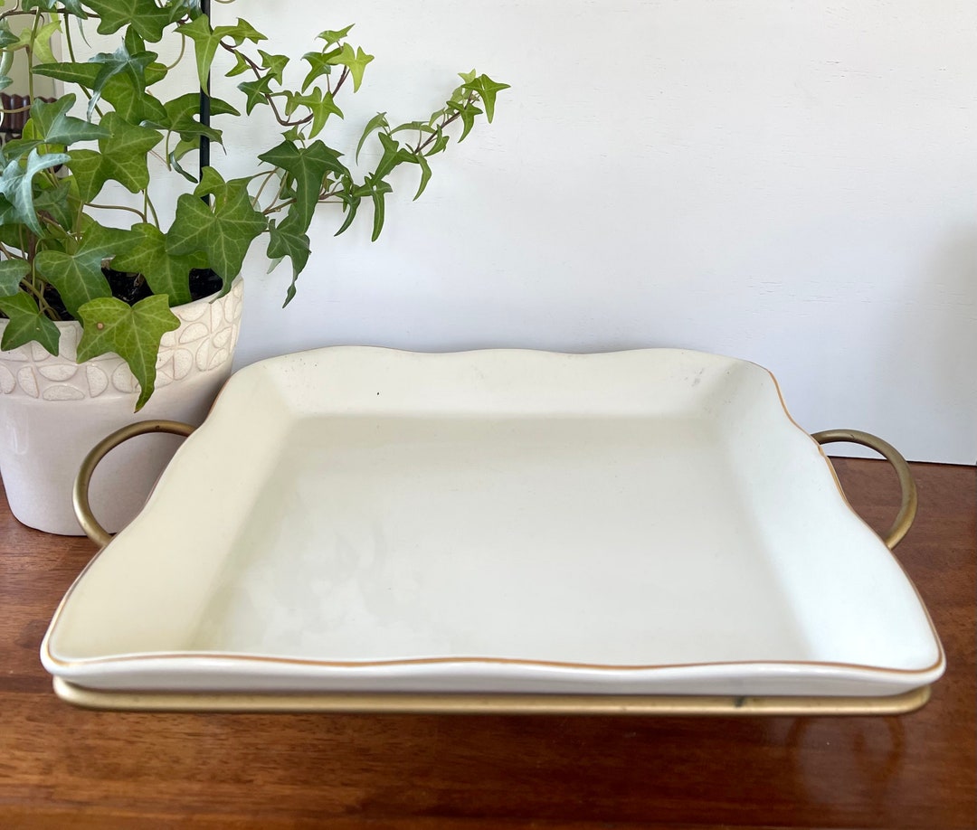 Vintage Alco Industries Serving Plate With Gold Trim & Gold-tone Metal ...