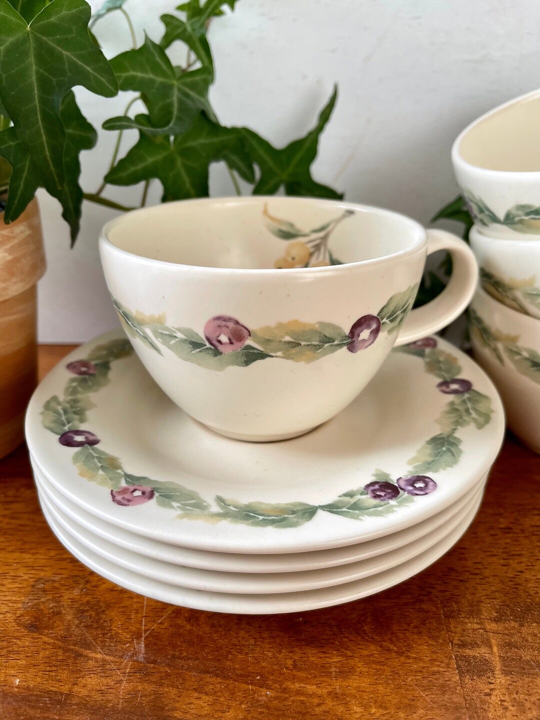 4 Pfaltzgraff Flat Cups With Saucer in Jamberry Pattern - Pfaltzgraff ...