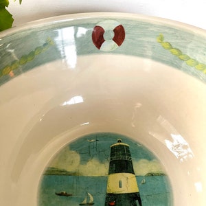 Oxney Hand Painted Green Pottery Lighthouse Large Bowl Nautical ...