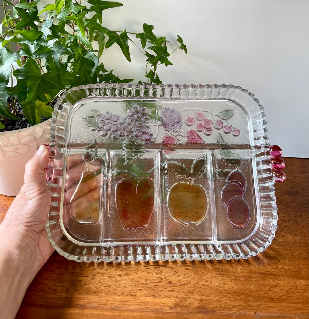 Vintage Indiana Glass Relish Tray: Embossed Fruit Serving Platter - Etsy